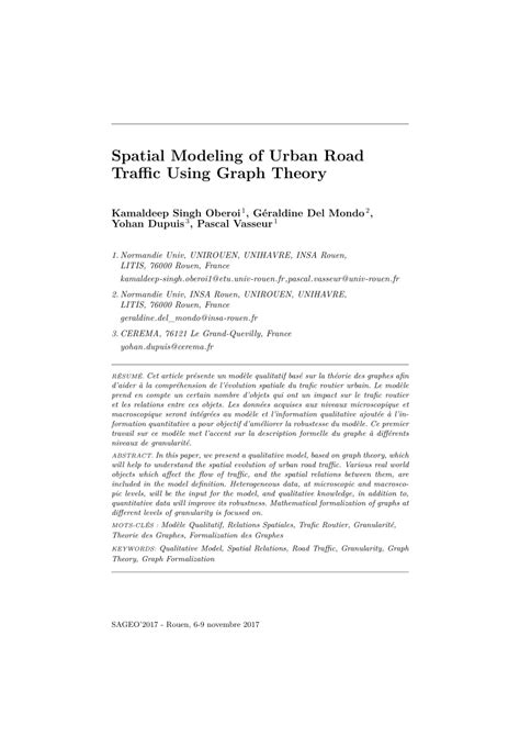 Pdf Spatial Modeling Of Urban Road Traffic Using Graph Theory