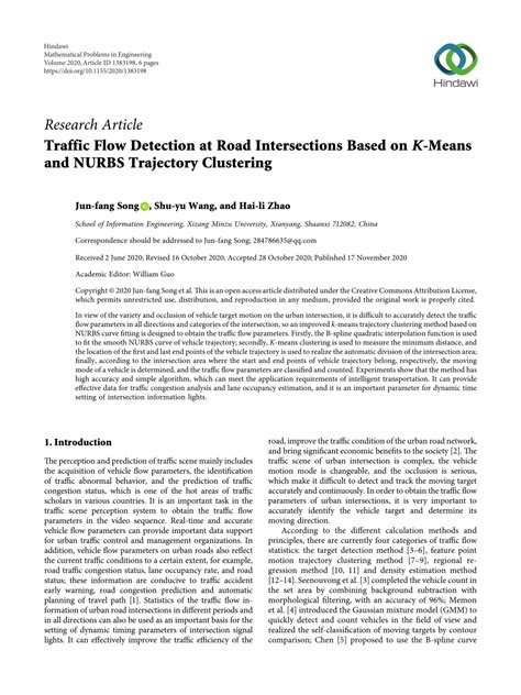 Pdf Traffic Flow Detection At Road Intersections Based On K Means And Nurbs Trajectory Clustering