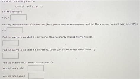 Solved Consider The Following Function F X X3−9x2 24x−3