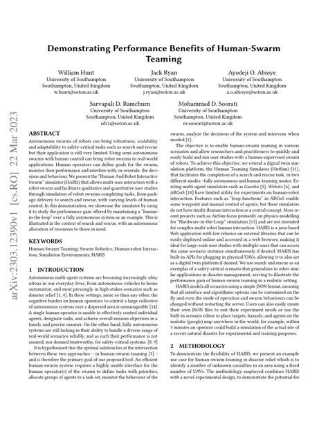 Pdf Demonstrating Performance Benefits Of Human Swarm Teaming
