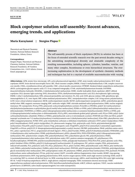 Pdf Block Copolymer Solution Self‐assembly Recent Advances Emerging