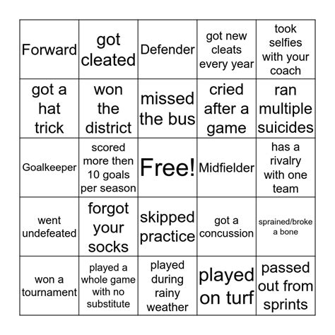 Soccer Player Bingo Card