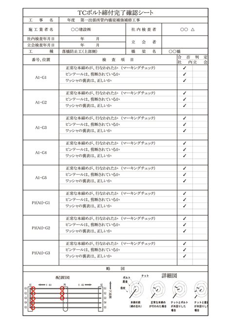 Tcボルト締付完了チェックリスト ハタコン書式集 安全書類・現場関連書類テンプレート