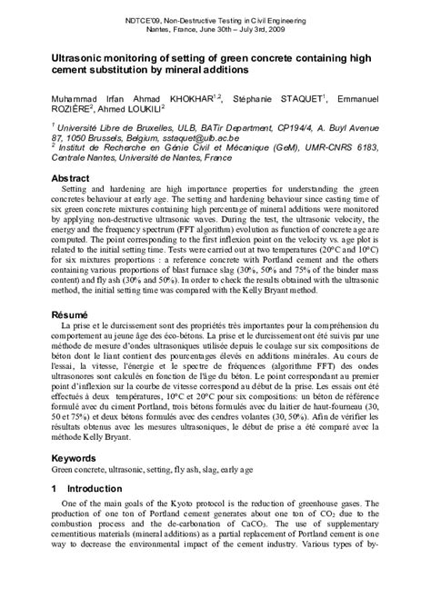 Pdf Ultrasonic Monitoring Of Setting Of Green Concrete Containing High Cement Substitution By