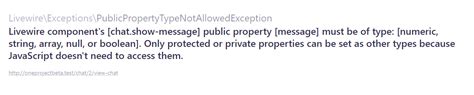 laravel livewire error public property [message] must be of type