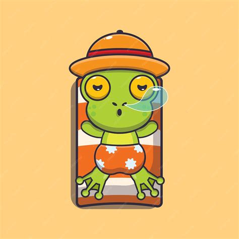 Premium Vector Cute Frog Sleep On Beach Cartoon Illustration