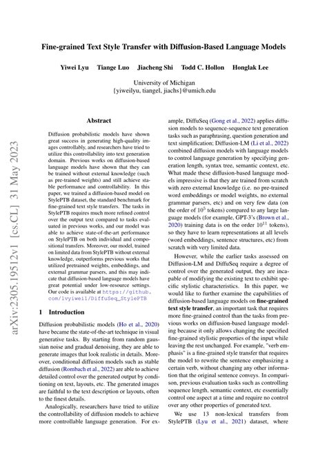 Pdf Fine Grained Text Style Transfer With Diffusion Based Language Models