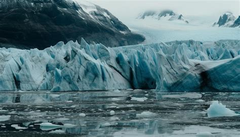 Premium AI Image Frozen Arctic Landscape Majestic Mountain Peaks And Ice Floes Generated By AI