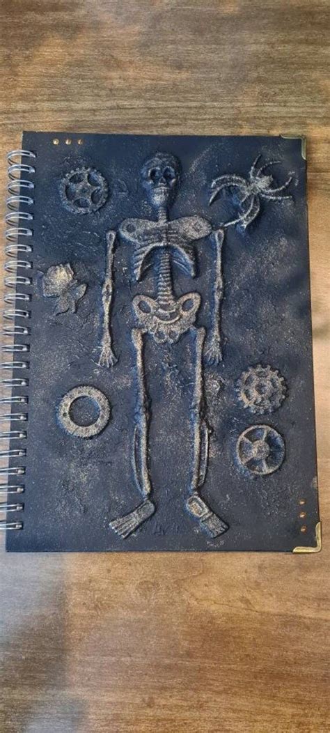 Skeleton Journal Spiral Bound Gold Silver Steampunk Notebook