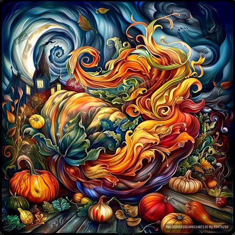 ai创作图南瓜装饰画 南瓜屋插画 插画南瓜 南瓜头立体壁画 丰收主题插画 3d万圣节壁画 南瓜怪屋元素 手绘南瓜插画 极品高档精品插画素材