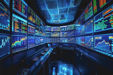 A Room Full Of Computer Screens Displaying Complex Financial Analysis And Realtime Stock Charts