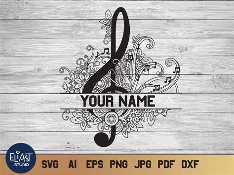 Music Notes Svg Treble Clef Split Monogram Svg Music Teacher Svg Etsy