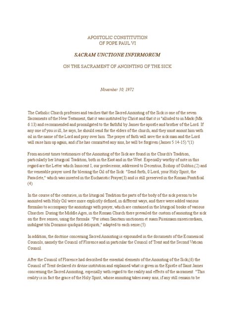 Apostolic Constitution Sacram Unctionem Pdf Anointing Catholic Church