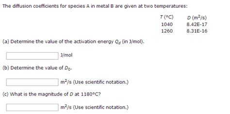 The Diffusion Coefficients For Species A In Metal B Chegg Com