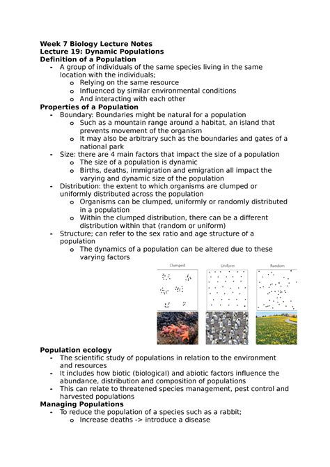 Week Biology Lecture Notes Week Biology Lecture Notes Lecture Dynamic Populations