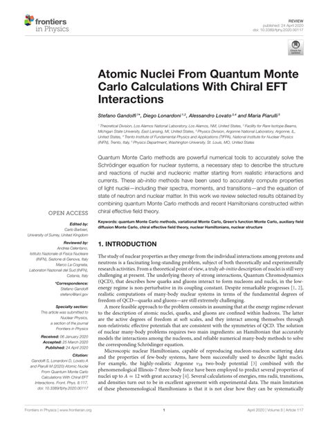 Pdf Atomic Nuclei From Quantum Monte Carlo Calculations With Chiral Eft Interactions