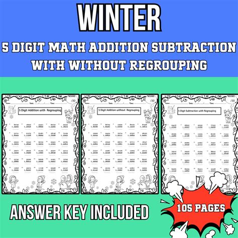 Winter 5 Digit Addition And Subtraction With And Without Regrouping