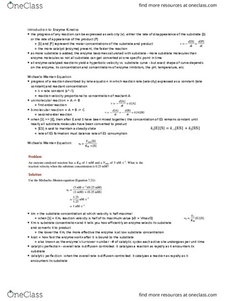 Class Notes For Biochem 3g03 At Mcmaster University