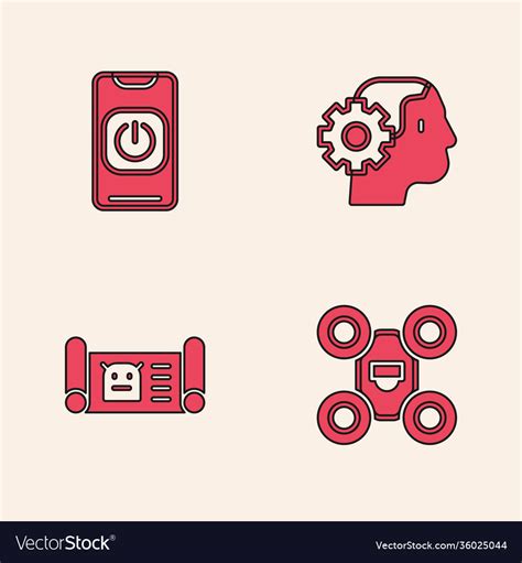 Set Drone Turn Off Robot From Phone Humanoid Vector Image