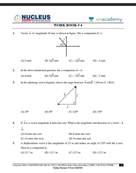 Vector A Of Magnitude 10 Unit Is Shown In Figure The X Component Of Is