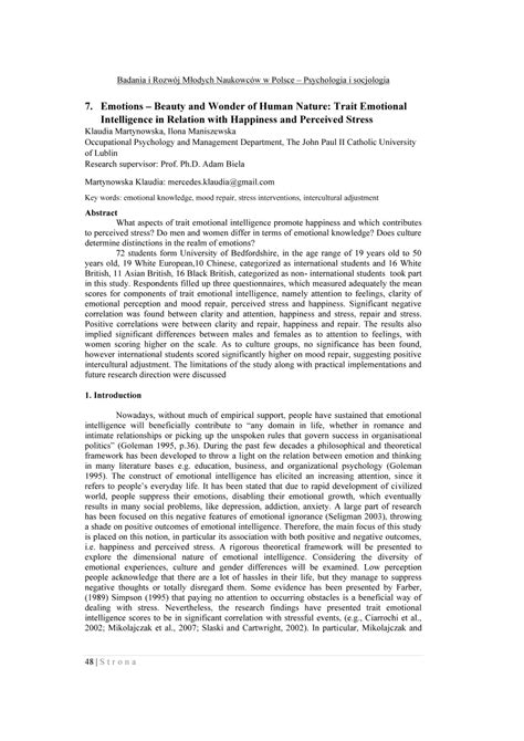 Pdf Trait Emotional Intelligence In Relation With Happiness And Perceived Stress