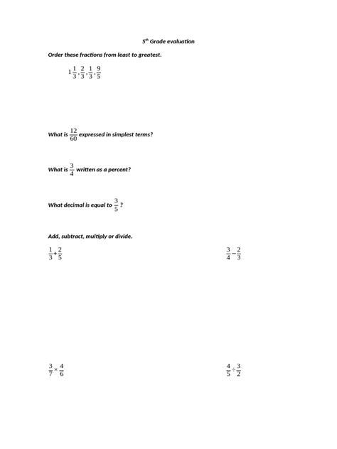 5th Grade Evaluation Pdf Mathematics Arithmetic