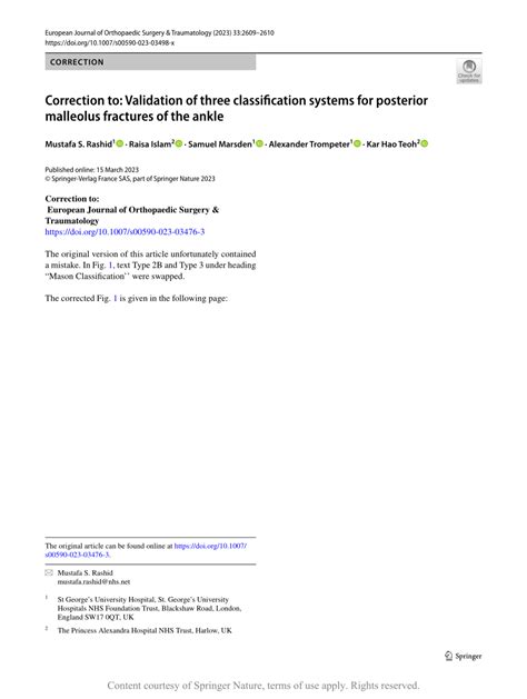 Correction To Validation Of Three Classification Systems For Posterior