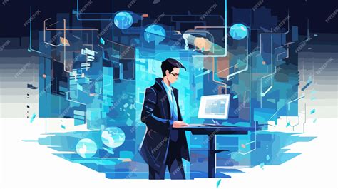 A Man In A Suit Is Standing In Front Of A Computer Premium Ai Generated Vector