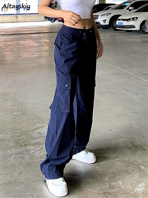 여성용 캐주얼 카고 팬츠 아메리칸 레트로 힙스터 사파리 스타일 하이웨이스트 스트리트웨어 멋진 유니섹스 드로스트링 가을 Aliexpress