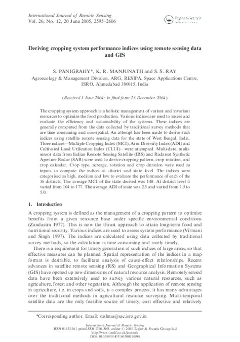 pdf deriving cropping system performance indices using remote sensing
