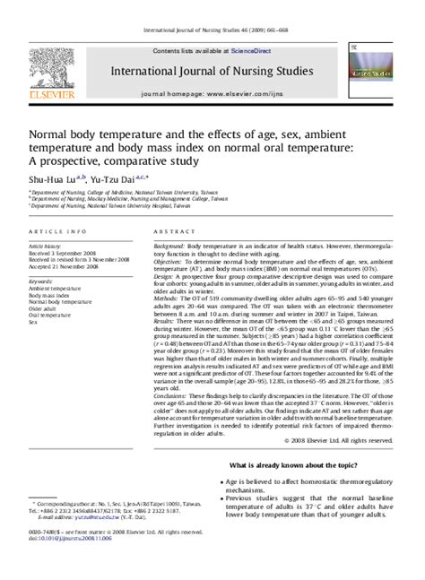 Pdf Normal Body Temperature And The Effects Of Age Sex Ambient