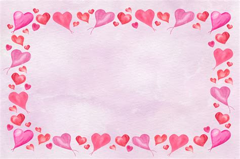 분홍색 배경에 격리된 하트가 있는 수채화 축하 템플릿입니다 인사말 생일 카드 디자인 초대장 템플릿 인쇄물 파티 장식을 위한 핑크 색상의 그림 2월에 대한 스톡 벡터 아트 및