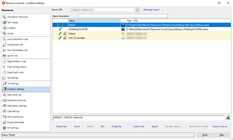 Resource Console Livedocs Settings