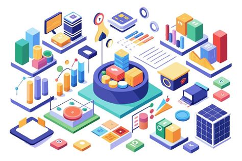 Isometric Illustration Of Data Analysis And Visualization With Various Charts Graphs And Icons Isometric Illustration Of Data Analysis And Visualization With Various Charts Graphs And Icons