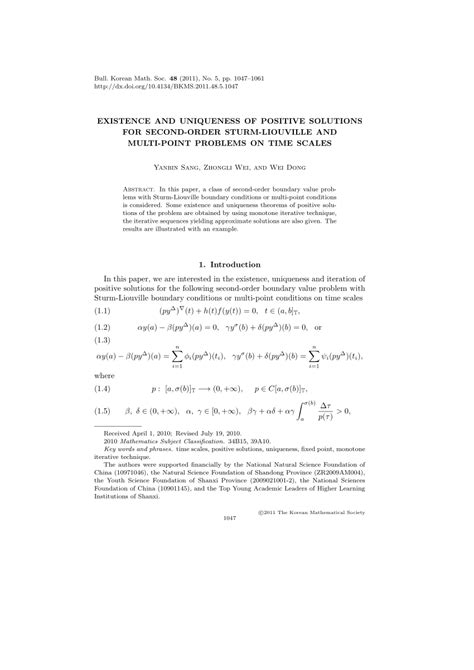 Pdf Existence And Uniqueness Of Positive Solutions For Second Order Sturm Liouville And Multi