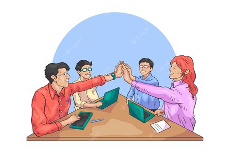 손으로 그린 팀워크 개념 프리미엄 벡터