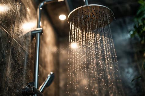 Water Pours From The Shower Wet Shower Cabin Interior Of A Modern