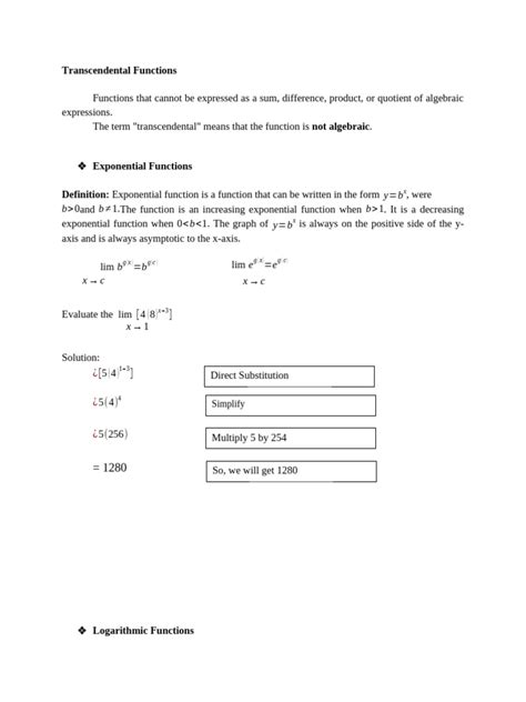 Transcendental Functions Pdf Function Mathematics Exponential Function