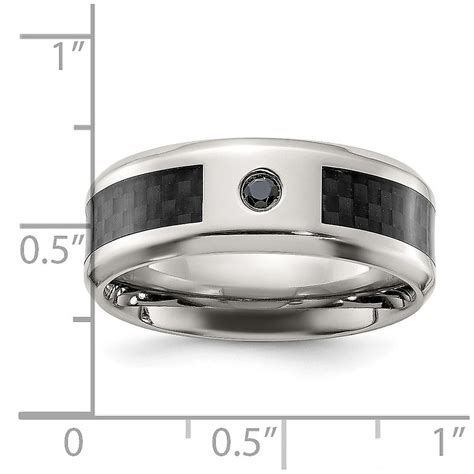 Titanium Polished With Black Carbon Fiber Inlay And Cz Cubic Zirconia