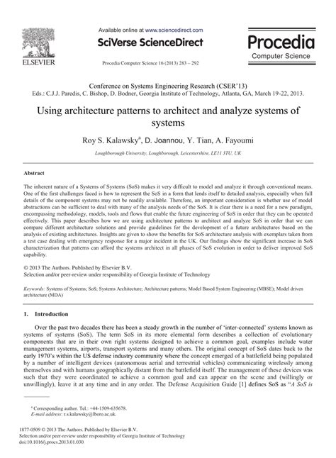 Pdf Using Architecture Patterns To Architect And Analyze Systems Of Systems