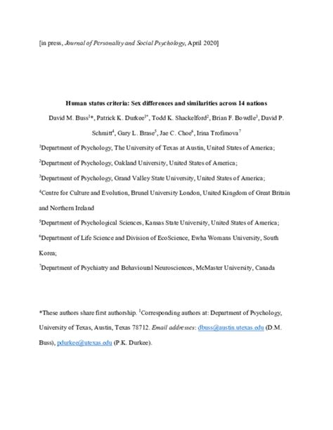 Pdf Human Status Criteria Sex Differences And Similarities Across 14 Nations Correction To