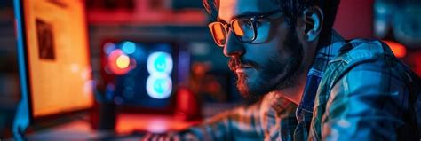 focused coder in neon glow a night of programming premium ai