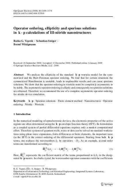pdf operator ordering ellipticity and spurious solutions in k · p