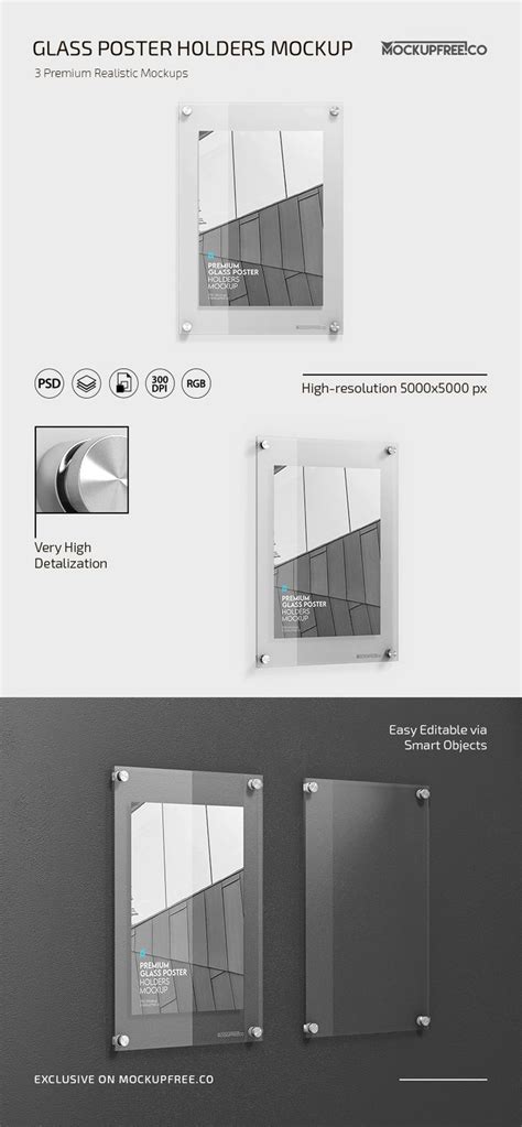 Free Glass Poster Holders Mockup Set In Psd For Photoshop