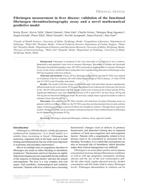 Pdf Fibrinogen Measurement In Liver Disease Validation Of The