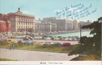Lithograph Pc Japan Tokyo Street Scene At Ghq Building 1952 Ebay