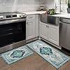Reyouk Teal Boho Kitchen Mats For Floor Green Blue