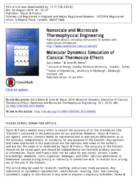 Pdf Molecular Dynamics Simulation Of Classical Thermosize Effects