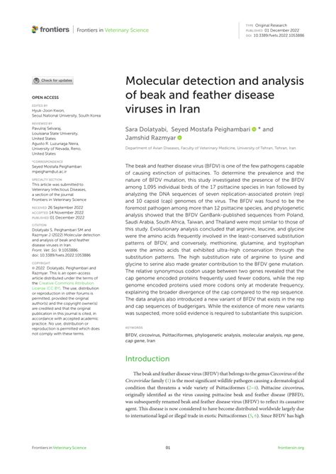 pdf molecular detection and analysis of beak and feather disease