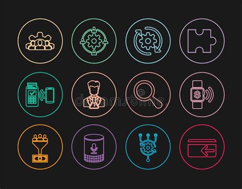 Set Line Cash Back Contactless Payment Gear And Arrows Workflow